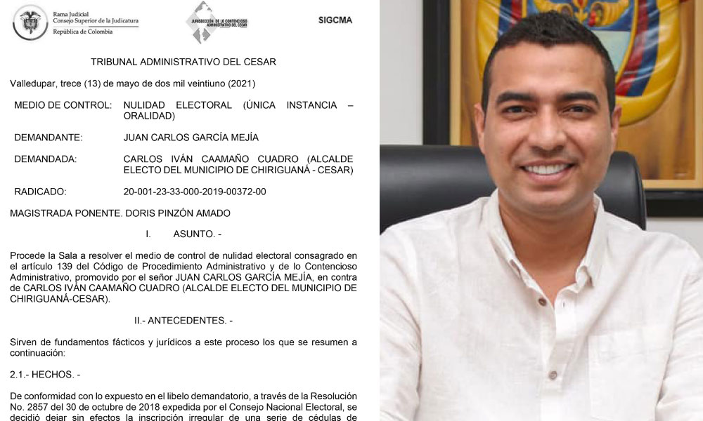 El Tribunal ratificó a Carlos Iván Caamaño como alcalde de Chiriguaná ...