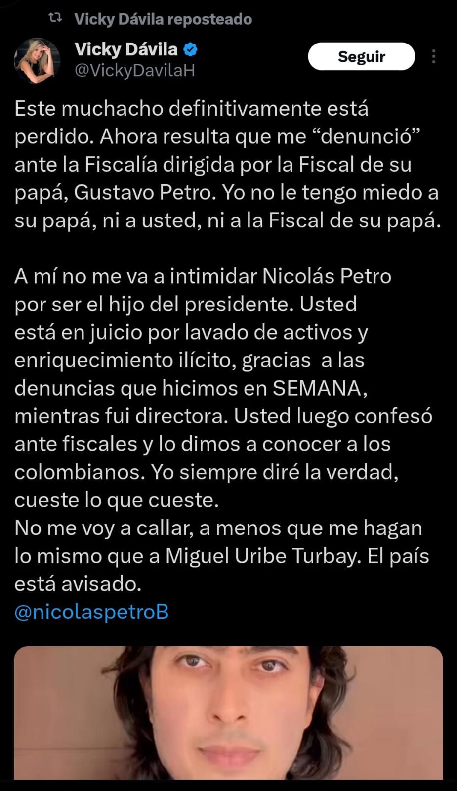 Vicky Dávila responde a denuncia de Nicolás Petro: “No me voy a callar ...